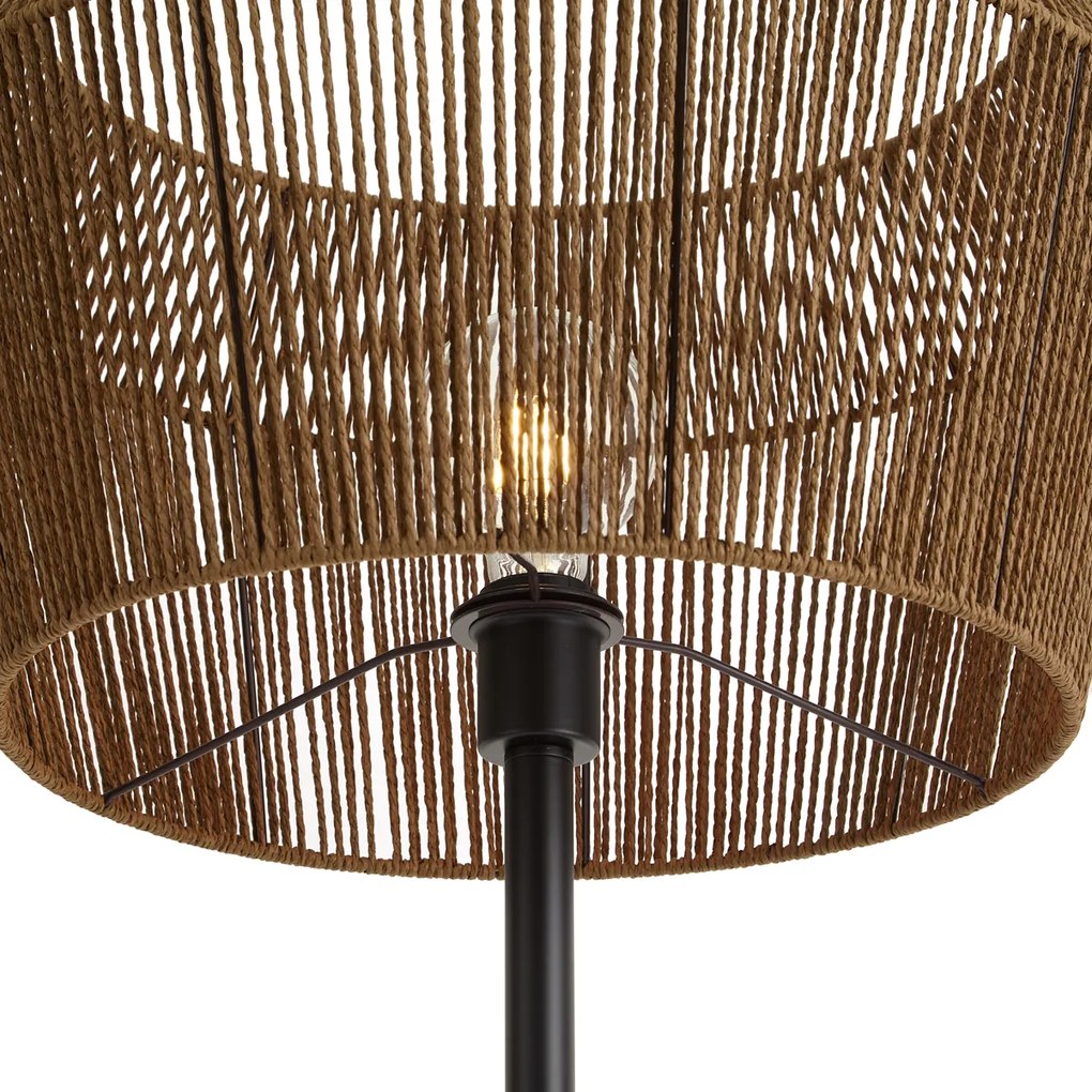 Stojací lampa černá s hnědým stínidlem z papírového provazu 50/50/30 - Simplo
