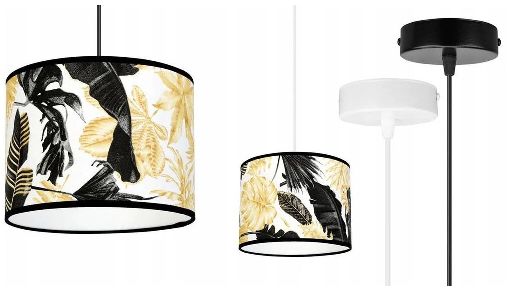 Závěsné svítidlo Gold Flowers, 1x bílé textilní stínítko s květinovým vzorem, (výběr ze 2 barev konstrukce)