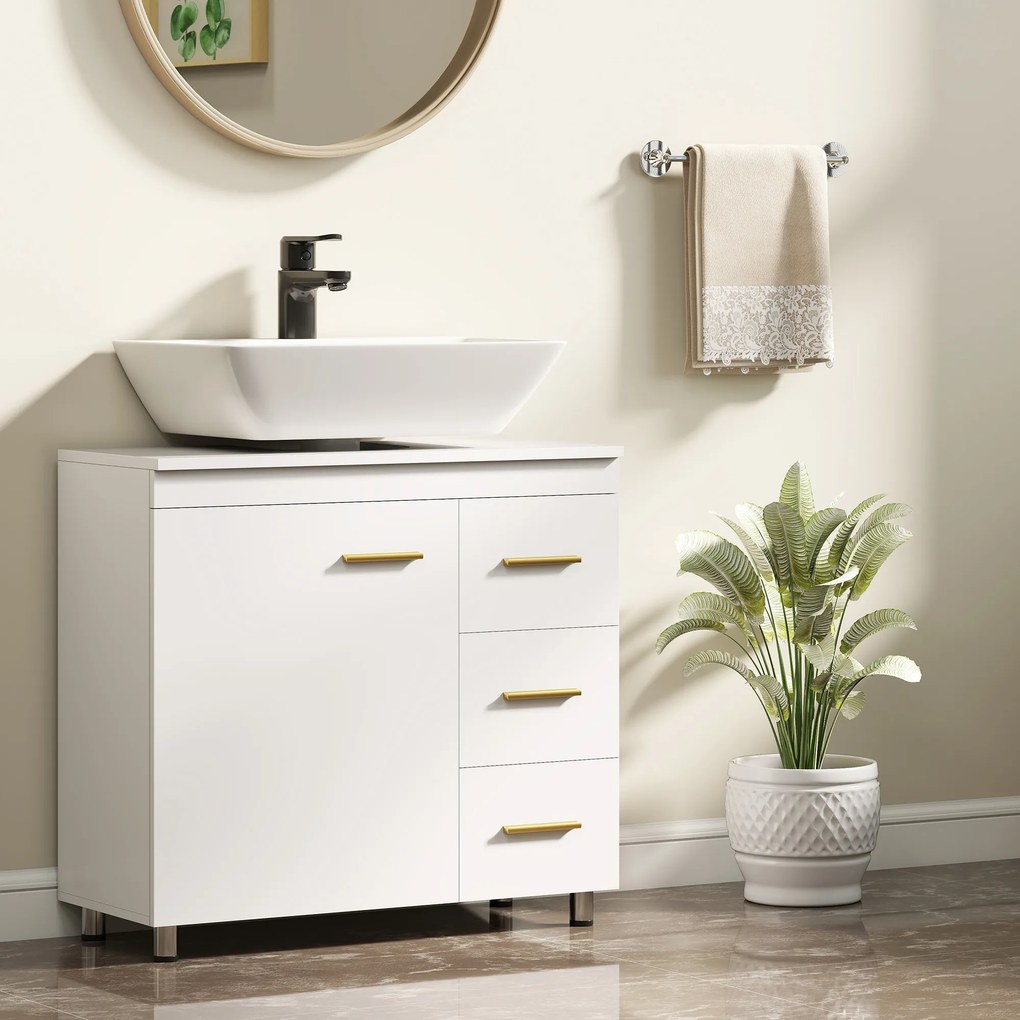 HOMCOM Spodní koupelnová skříňka, 3stupňový design, MDF, dřevotříska, bílá