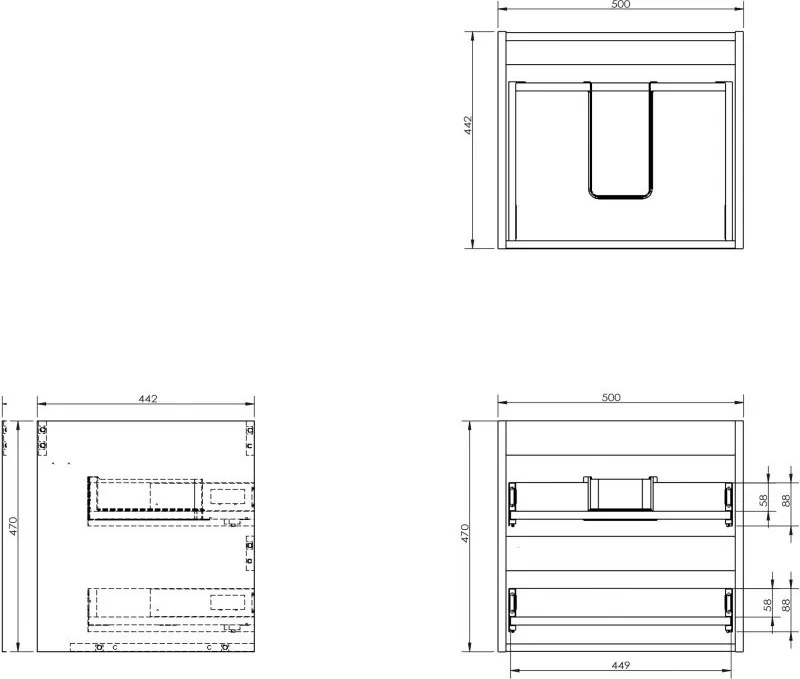 Mexen Box-A, závěsná skříňka 50 cm, 2 zásuvky, grafitová matná, 91AX0-0500-470-2-66