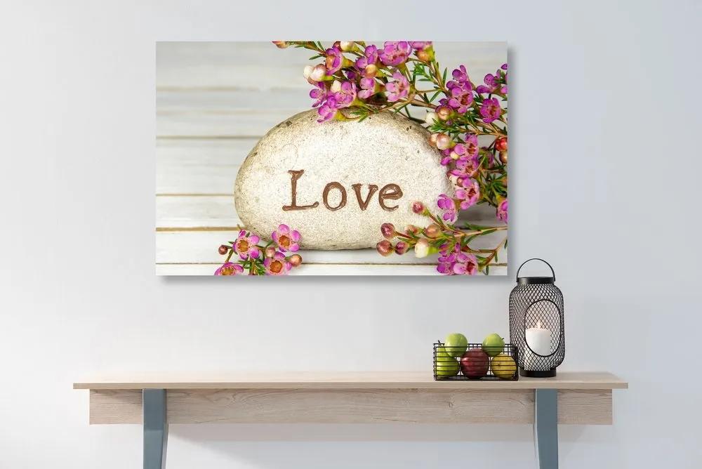 Obraz s nápisem na kameni Love - 120x80 cm