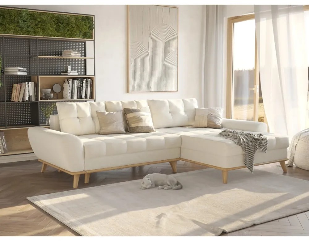 Krémová rozkládací rohová pohovka (pravý roh) Balitco – Ropez