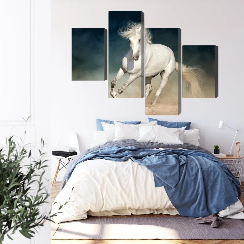 Vícedílný obraz Bílý Kůň Ve Cvalu Nedostatek Nedostatek Přírodní plátno 160x100