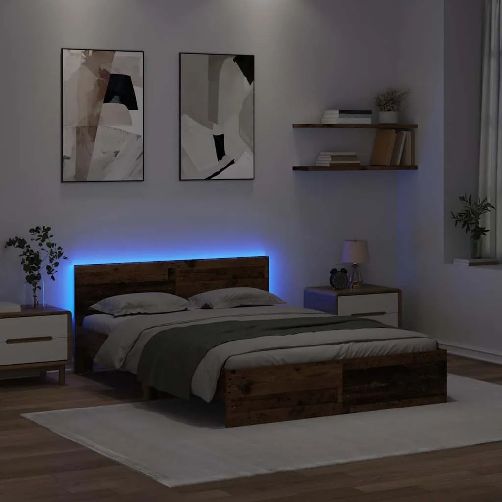 Rám postele s čelo Staré dřevo 140 x 190 cm Kompozitní dřevo 3403571