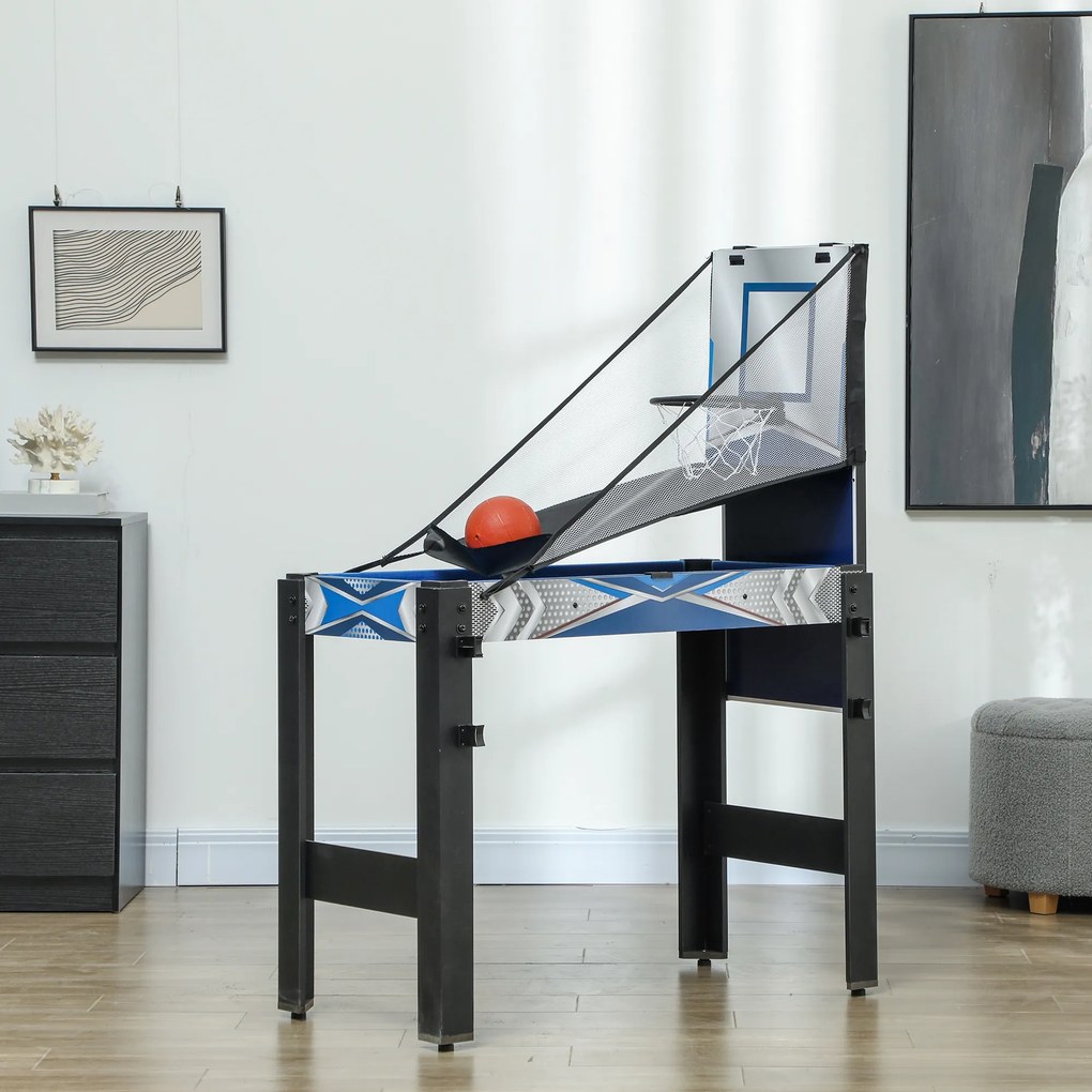 SPORTNOW 5-v-1 Multihra Kancelářský stůl s pingpongem, kulečníkem, hokejem, basketbalem a lukostřelbou pro dospělé 91 x 45,5 x 76 cm Černá+Modrá