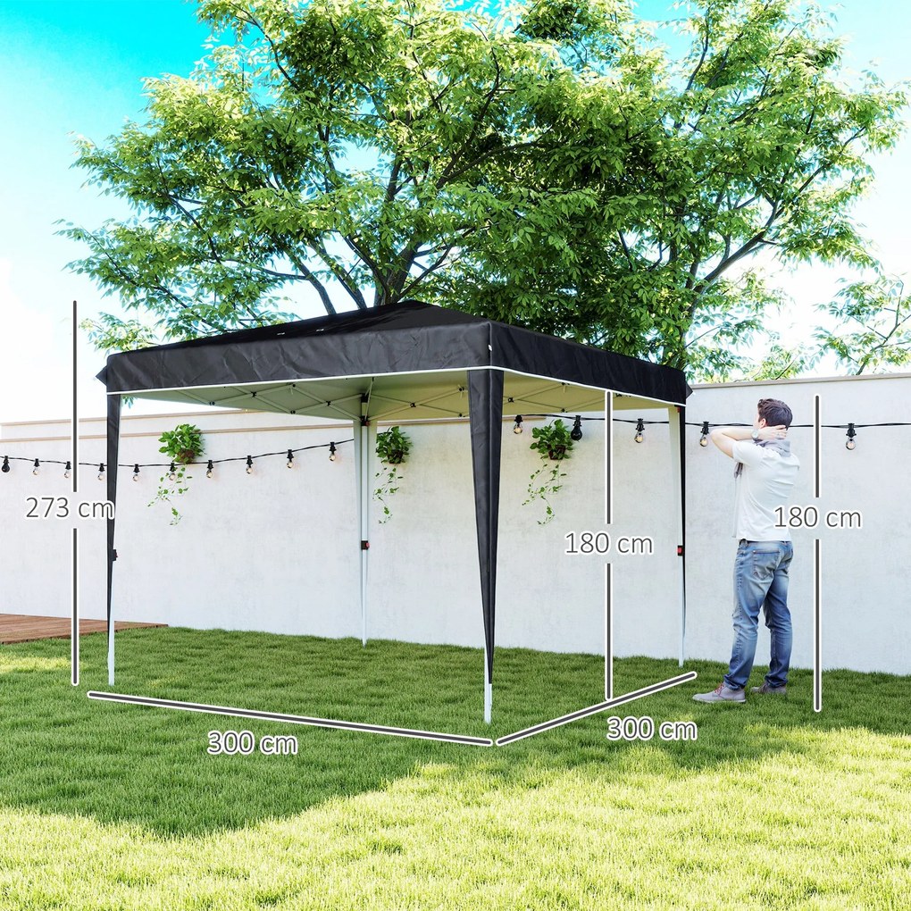 Zahradní altán Outsunny 3x3 m Skládací Pop Up Nastavitelná Výška s Odtokovými Otvory, Kovová Konstrukce a Oxfordská Tkanina s Taškou na Přenášení, UV…