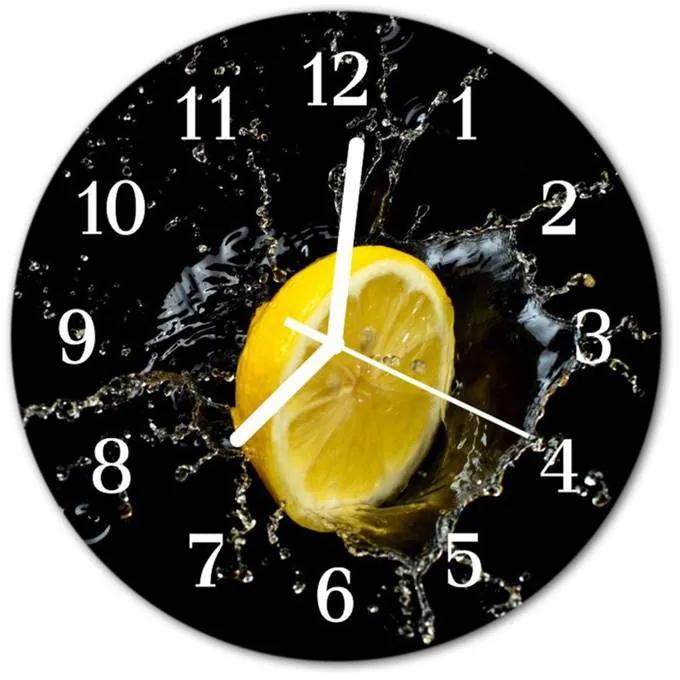 Nástěnné hodiny obrazové na skle - Citron ve vodě