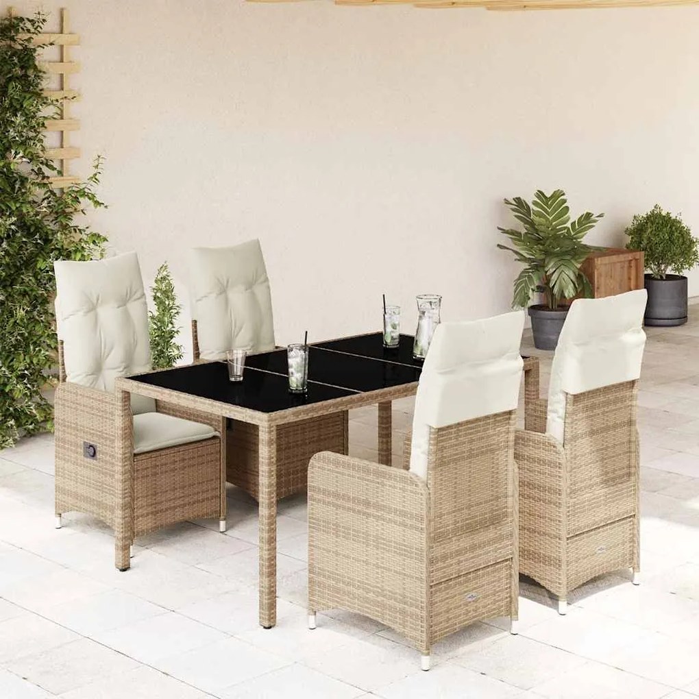 5dílný zahradní bistro set s poduškami béžový polyratan
