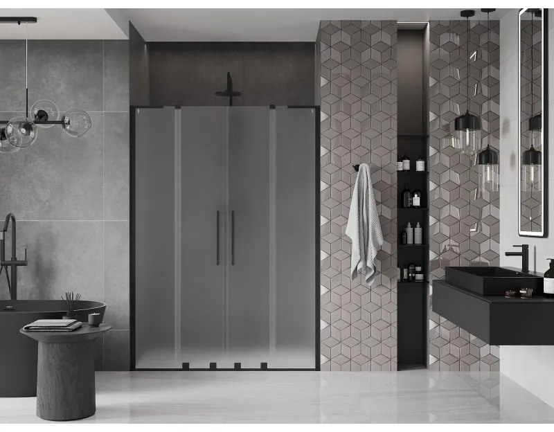 Mexen Velar L Duo, posuvné sprchové dveře do otvoru 160 cm, 8mm sklo námraza, černá matná, 871-160-003-32-70