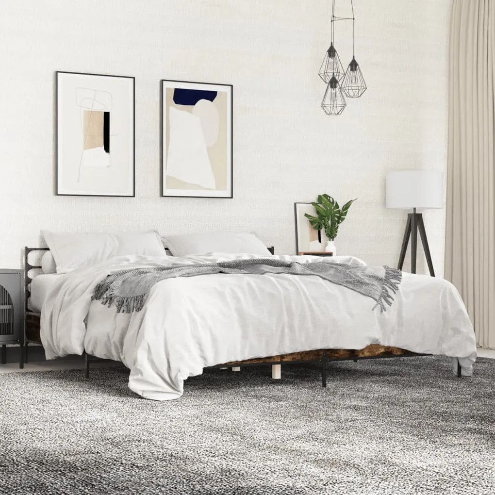 Rám postele kouřový dub 180 x 200 cm kompozitní dřevo a kov 3280059