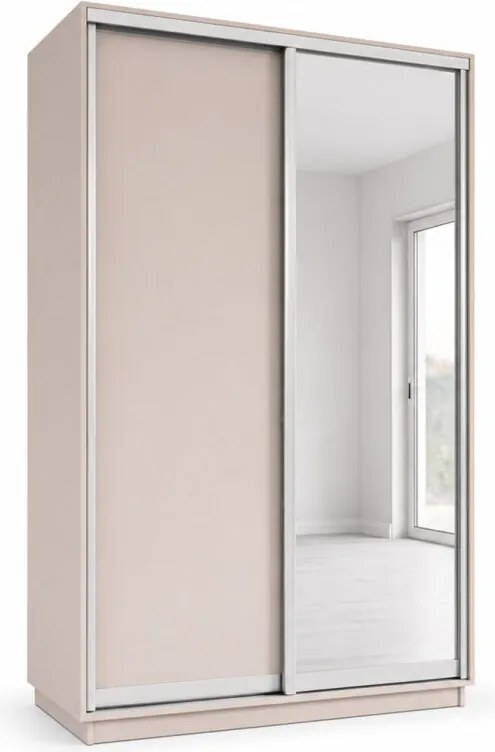 Skříň s posuvnými dveřmi 1400x2200x600 1LTD 1 Zrcadlo Kašmír, profil stříbrný