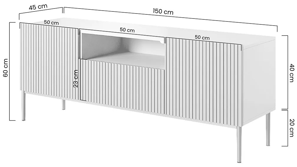 TV stolek Nicole 150 cm s výklenkem - bílý mat / zlaté nožky