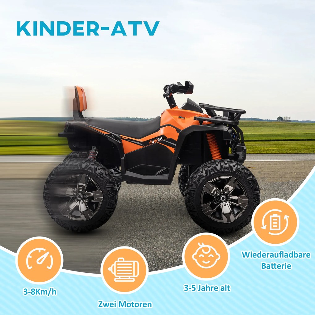 HOMCOM dětské vozidlo 12V s funkcí jízdy vpřed a vzad, hudební přehrávač MP3, světlomety, 3-8 km/h, 3-5 let, oranžová barva