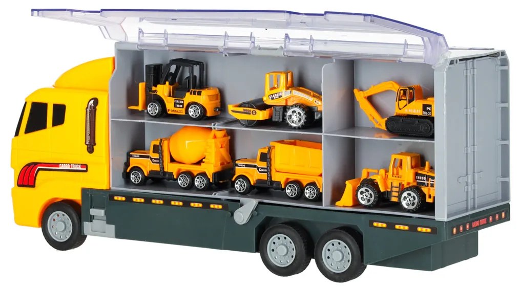 Creative Corner Transporter truck TIR launcher + kovové vozy stavební stroje