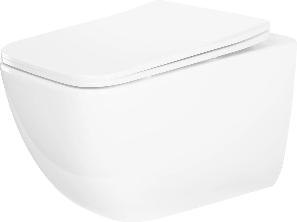 Rea Dexter, závěsná WC mísa Rimless Tornado 515x365x350 mm + WC sedátko z duroplastu, bílá lesklá, REA-C1278