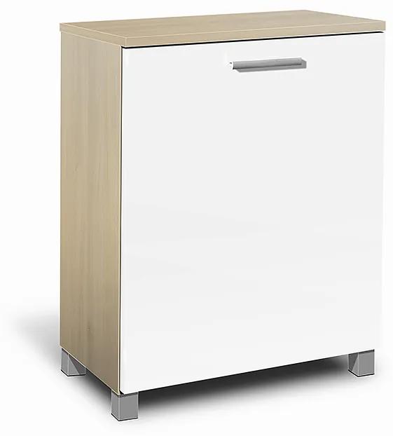 Nabytekmorava Koupelnová skříňka s košem na prádlo K19 barva skříňky: akát, barva dvířek: bílý lesk