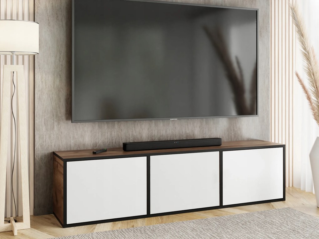TV skříňka EDI 3 dub Craft zlatý + bílý uzavřená TV skříňka s policí