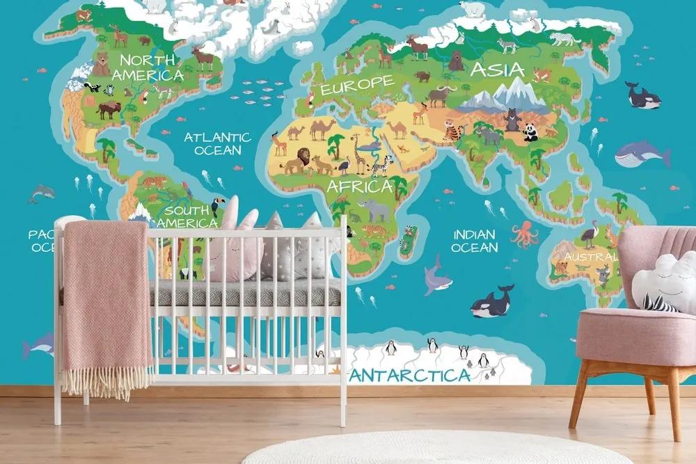 Samolepící tapeta zeměpisná mapa světa pro děti - 375x250 cm