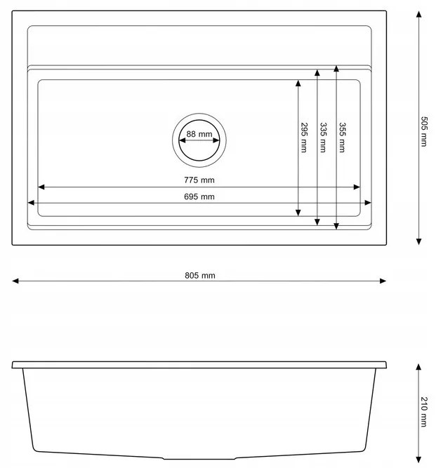 Gamma Advance, 1-komorový granitový dřez 805x505x210 mm, béžová, GMA-ZLE000116