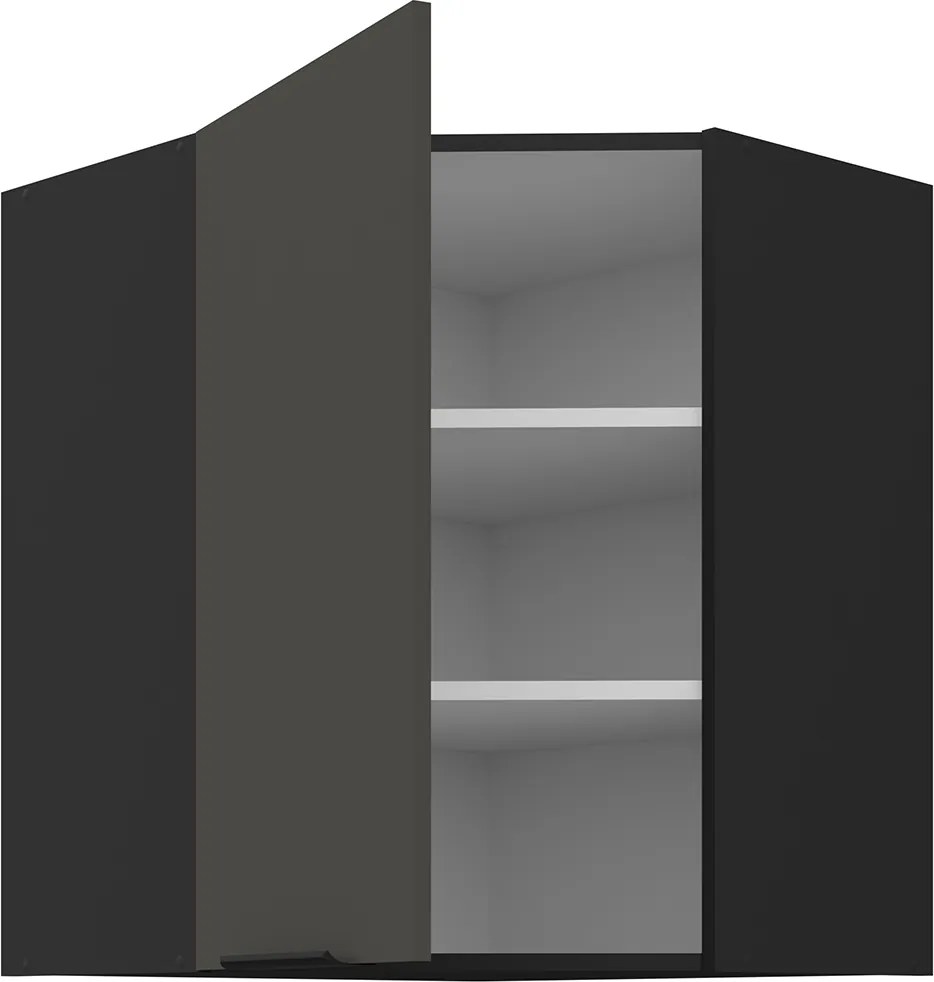 ARIA pe | horní kuchyňská skříňka 60x60 GN-72 1F (45°) rohová s policemi | 60x60 cm | černá/šedá grafit