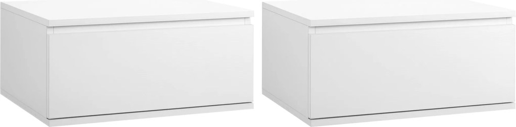HOMCOM Sada 2 moderních nočních stolků s výsuvnou zásuvkou a závěsným designem do ložnice a obývacího pokoje, z dřevotřísky a MDF, 49x38x23cm, bílá |