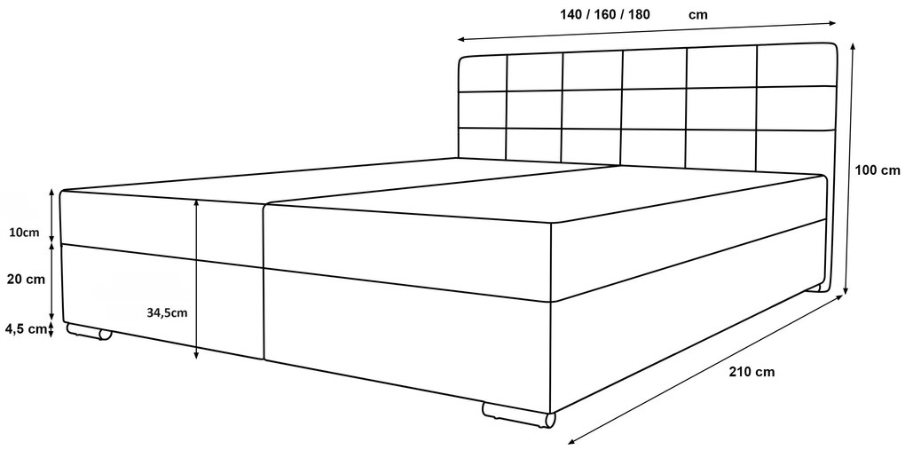 Čalouněná postel 180x200 ELSIE 4 s úložným prostorem - světle šedá