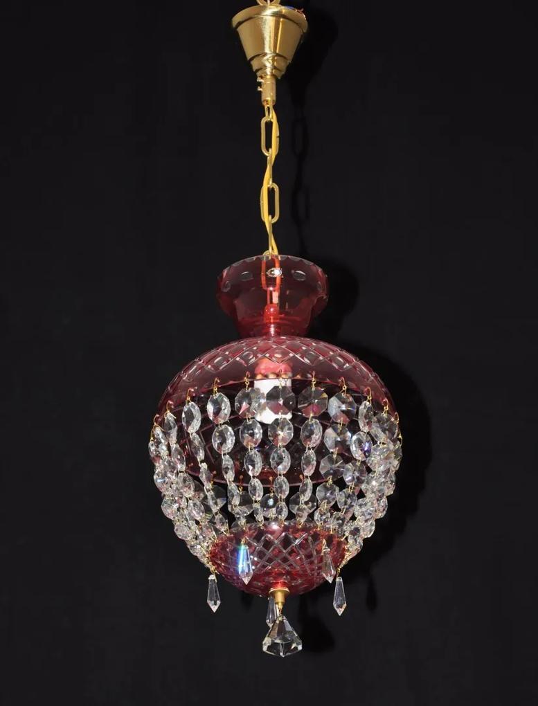 Červený křišťálový lustr se štrasovými řetězy z ručně broušeného skla
