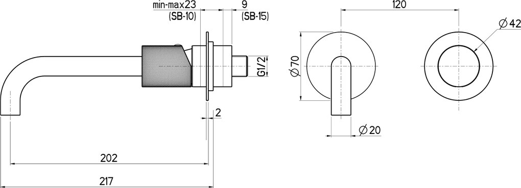 Sapho Sapho, ULTRATAP 2-prvková podomítková umyvadlová baterie, hubice 20cm, černá mat/zlato mat, UT018TBG