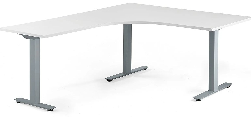 AJ Produkty Rohový psací stůl MODULUS, T-nohy, 1600x2000 mm, stříbrný rám, bílá