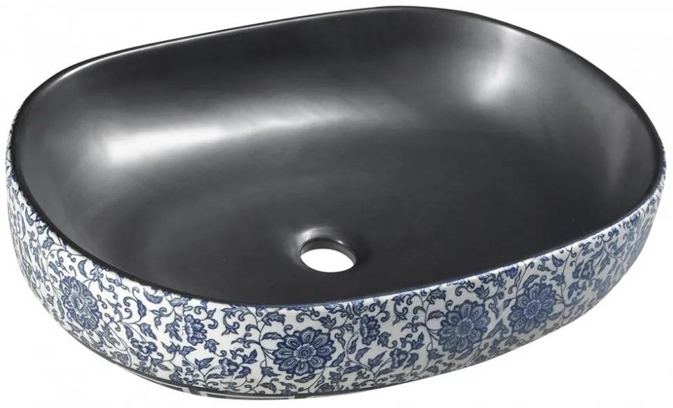 Sapho PRIORI keramické umyvadlo na desku, 60x40 cm, černá s modrým vzorem PI026