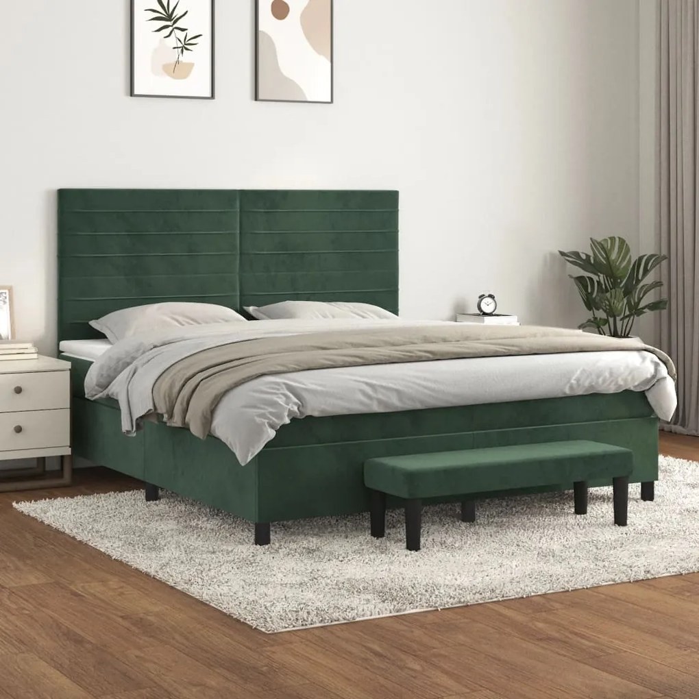 Box spring postel s matrací tmavě zelená 160x200 cm samet