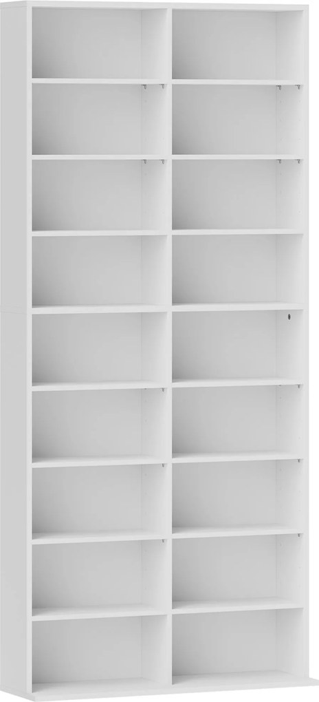 HOMCOM úložný stojan na CD a DVD 18 přihrádek, maximální kapacita 640 CD/360 DVD 430 Blu-ray, 78,5 x 24 x 175 cm, bílý