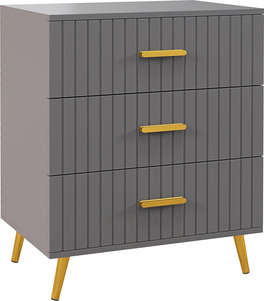 HOMCOM Moderní komoda se 3 zásuvkami, dřevo a hliník, 60x40x71,5 cm, zlatá a tmavě šedá