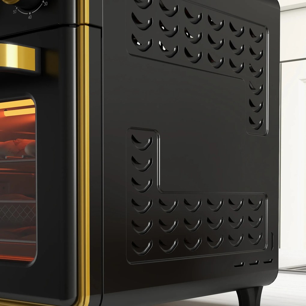 HOMCOM malá trouba 20L 1400W 90-230℃ s časovačem na 1 hodinu 3 polohy roštu Plech na pečení Žehlička Černá 36cm x 37,7cm x 34,5cm | Aosom.de