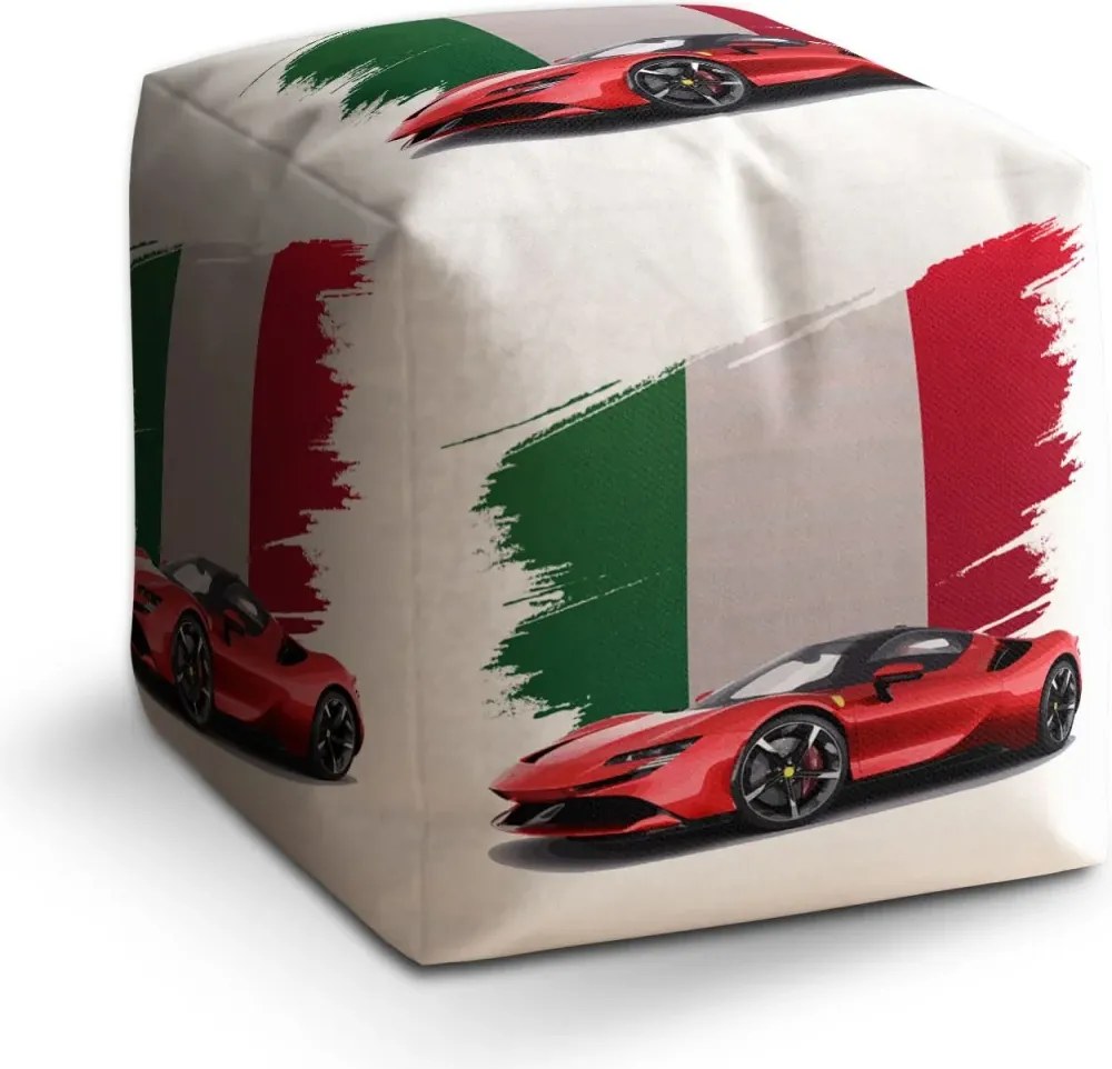 Sablio Taburet Cube Ferrari Italská vlajka - 60x60x60 cm