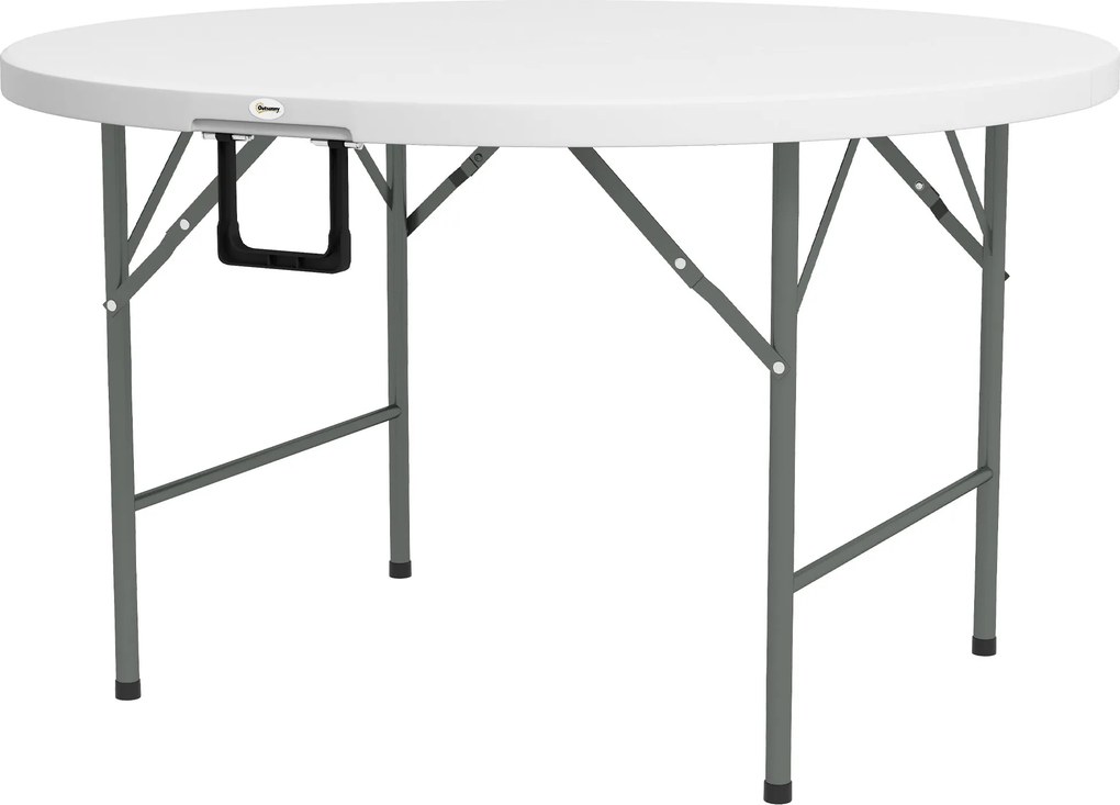 Skládací kulatý boční stůl Outsunny s ocelovou konstrukcí a HDPE deskou, nosnost 80 kg, pro vnitřní i venkovní použití Ø122x73 cm Bílá