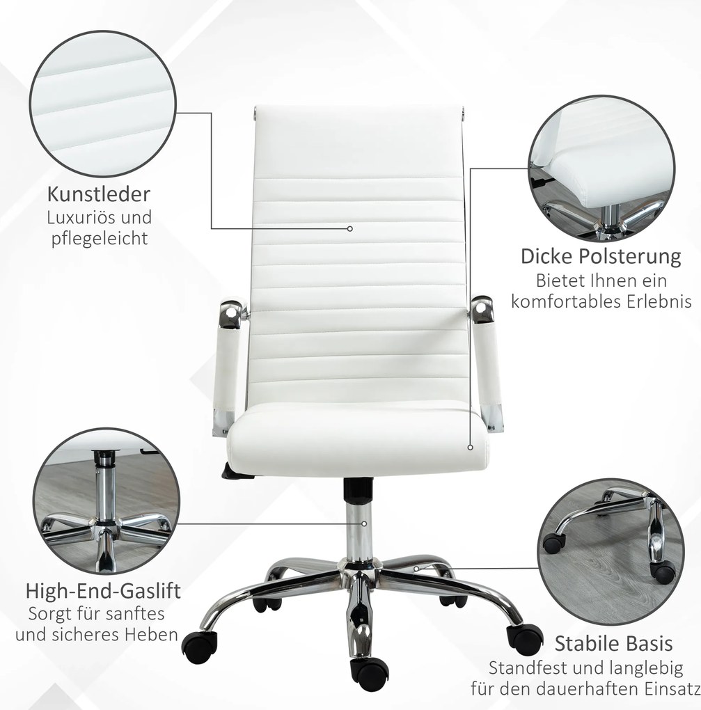 Kancelářská židle Vinsetto s houpací funkcí ergonomická kolečka otočná o 360° ocelové nohy imitace kůže nosnost 120 kg 54 x 62 x 104-114 cm Bílá | Ao…