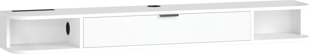 HOMCOM Závěsný TV nábytek, televizní nábytek pro televize až do 152,4 cm, výklopná zásuvka, 2 police, 140x24x16 cm, bílá