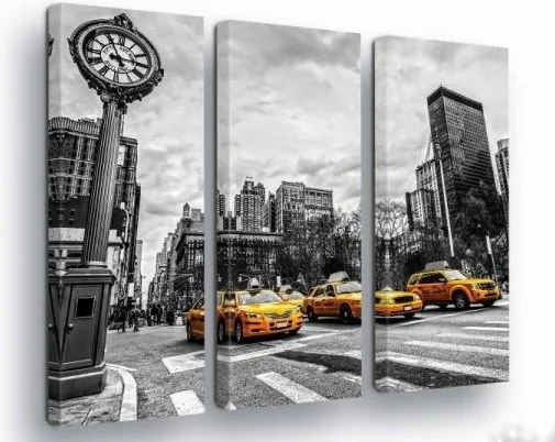 Obraz 90x80 New York taxi město ulice hodiny černobílé žluté krajina