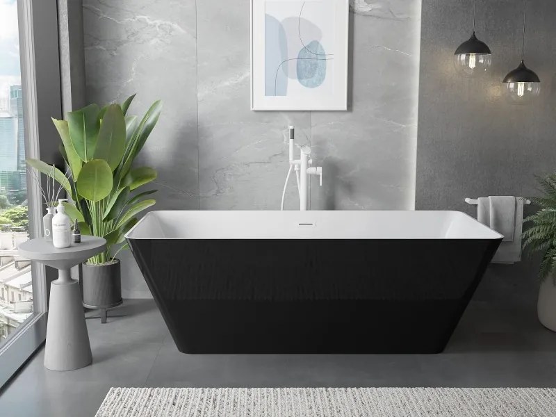 Mexen Velo Slim, volně stojící vana 170 × 75 cm, bílá/černá lesklá, bílý přepad, 52811707500-20