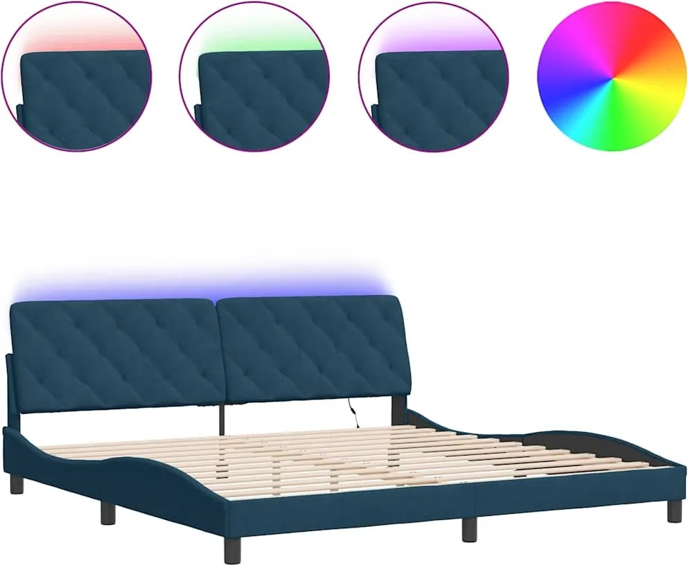 Rám postele s LED bez matrace modrý 200 x 200 cm samet 3213877