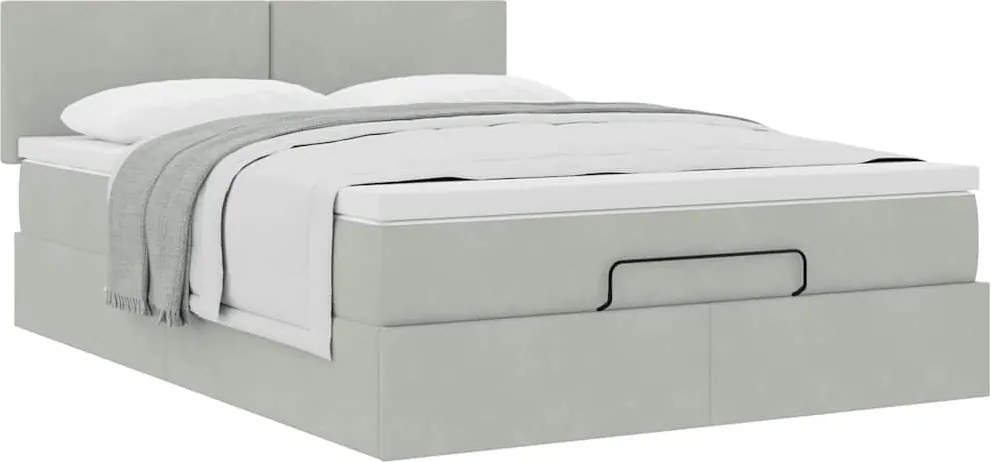 Osmanský rám postele s matrací světle šedá 140x190cm samet 3311699