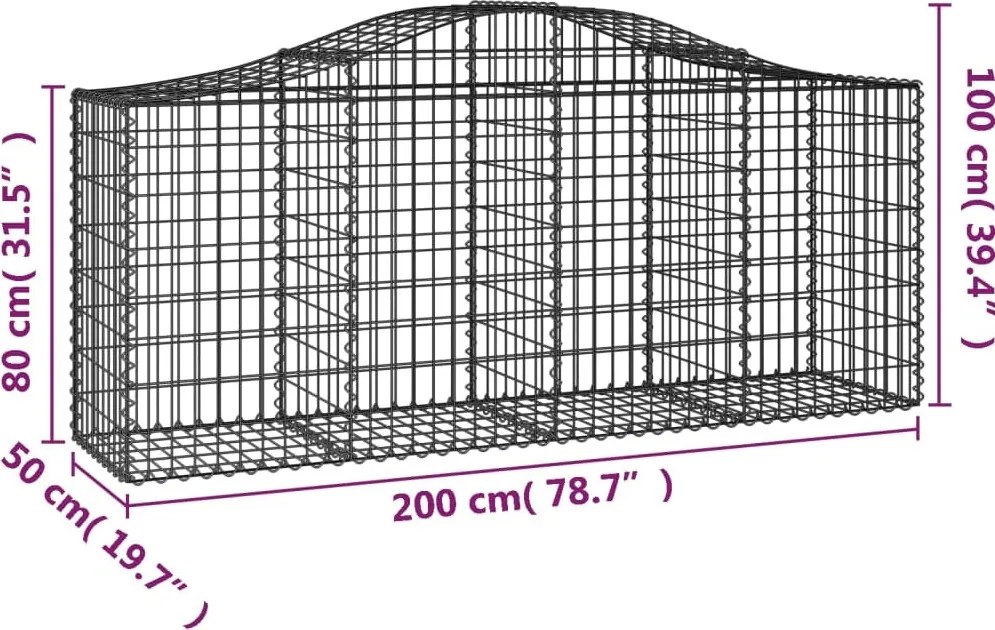 vidaXL Klenuté gabionové koše 11ks 200x50x80/100 cm pozinkované železo [3145628]