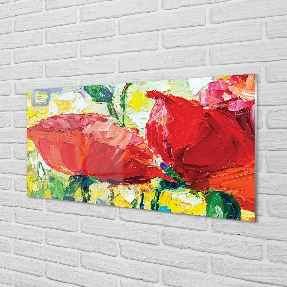 Obraz na skle červené květy 100x50 cm