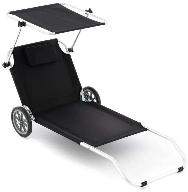 Plážové lehátko se stříškou a funkcí vozíku, 150 x 60 x 90cm