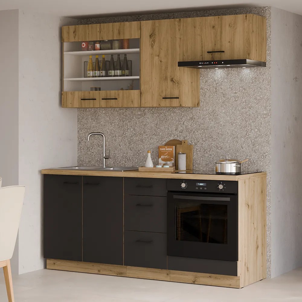 Spodní dřezová skříňka, černý mat / dub artisan, Monro 80ZL 2F BB