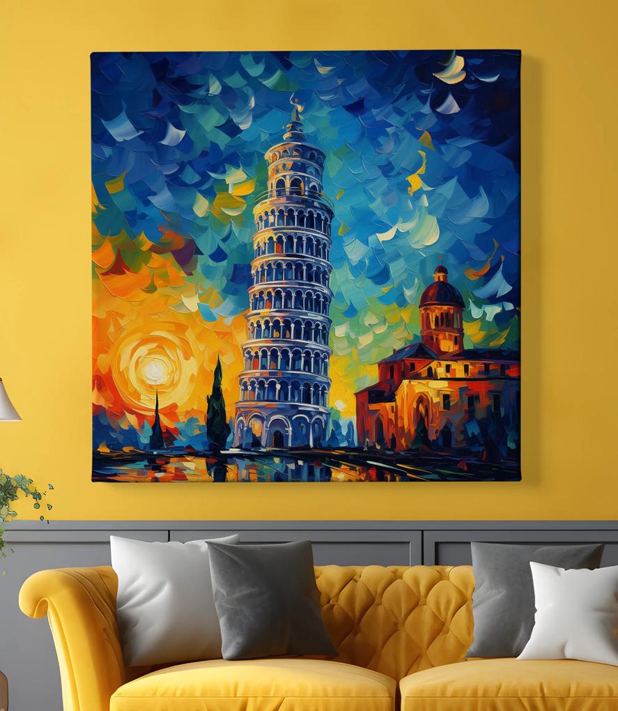 Obraz na plátně - Šikmá věž v Pise při západu slunce FeelHappy.cz Velikost obrazu: 40 x 40 cm
