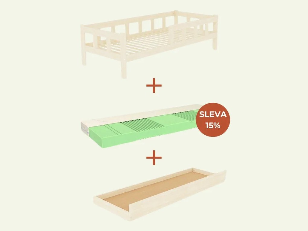 Benlemi Jednolůžko FENCE 4v1 90x200 cm se zábranou a úložným šuplíkem + matrace ADAPTIC Zvolte barvu: Petrolejová, Zvolte zábranu: S jednou zábranou vlevo