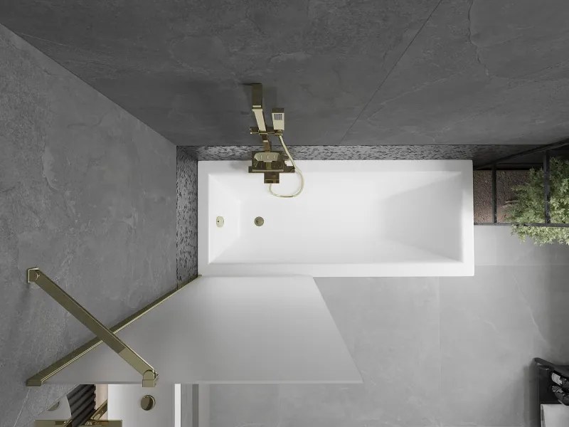 Mexen Next, vanová zástěna 1-křídlová 70 x 150 cm, fixní křídlo, 6 mm námraza sklo, zlatý profil, 895-070-000-00-30-50