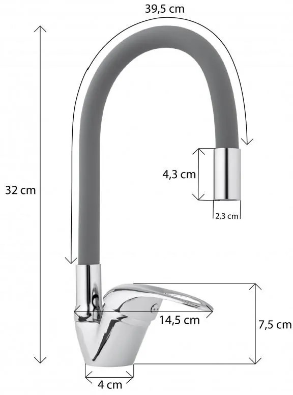 Erga Ceres, stojánková dřezová baterie s elastickým ramenem, šedá-chromová, ERG-YKA-BZ.CERES-GRY